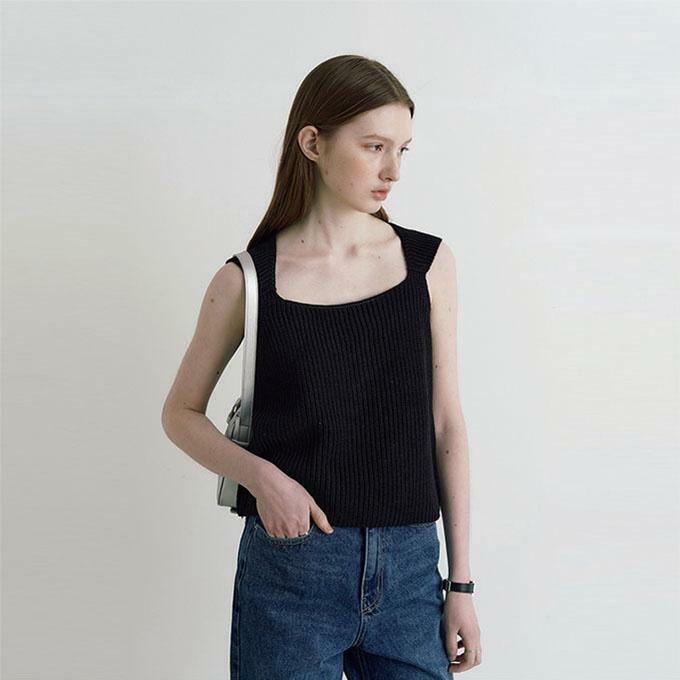 Shoulder wide strap sleeveless - black - 하고