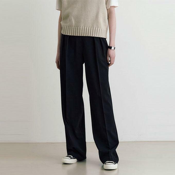 Code two pintuck wide slacks - black - HAGO(하고)