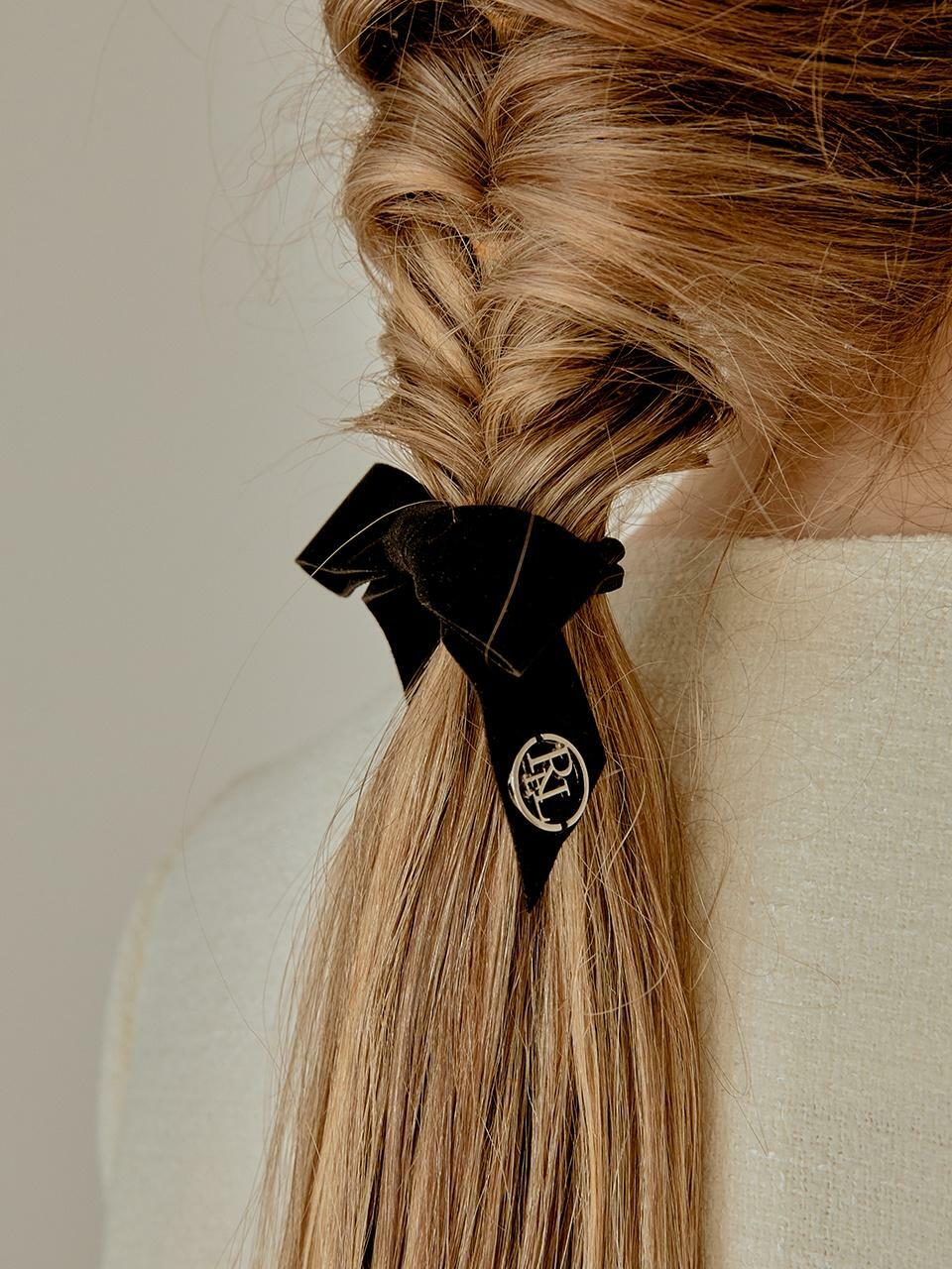 Velvet ribbon hair tie (black) - 하고