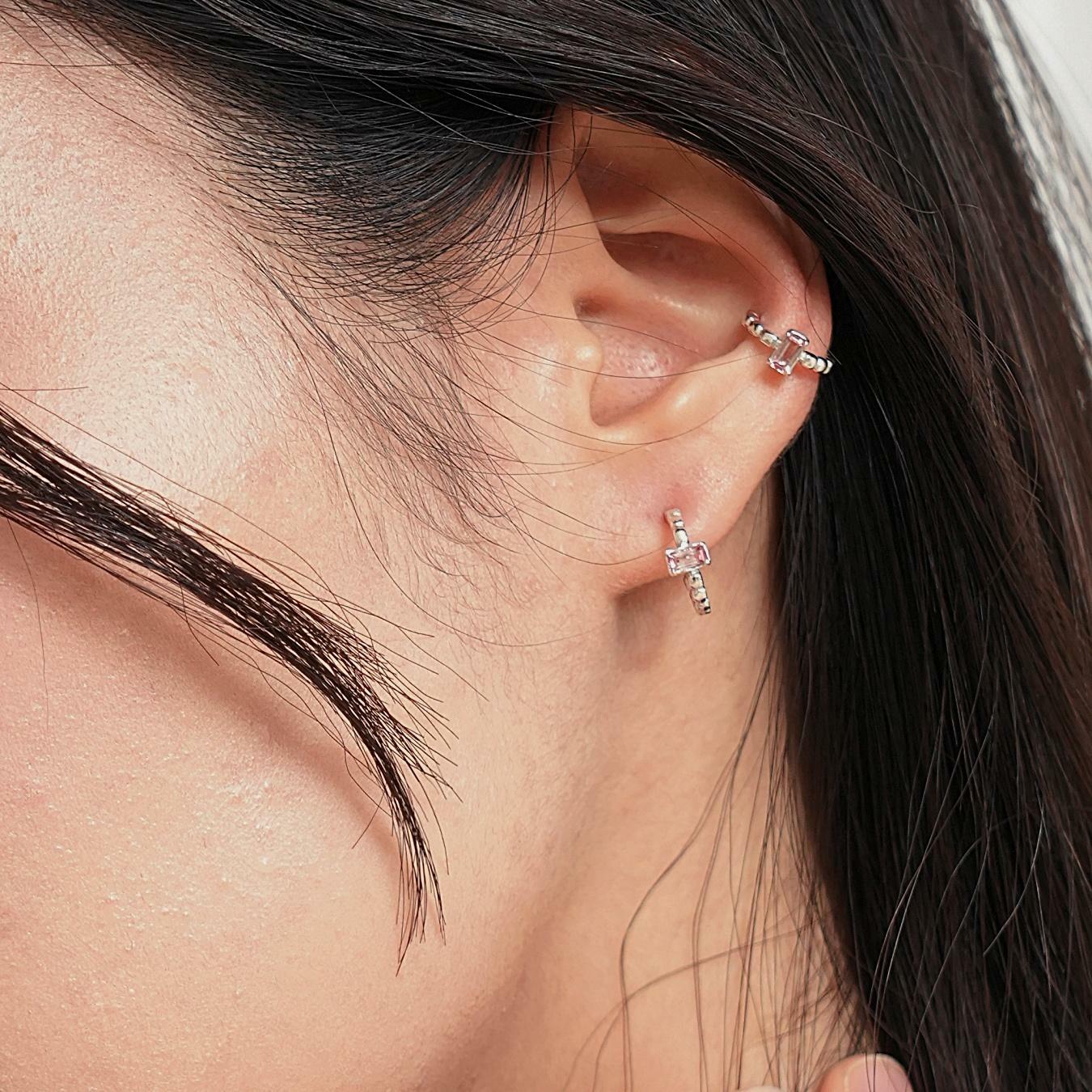Pink tourmaline ball earcuff - HAGO(하고)