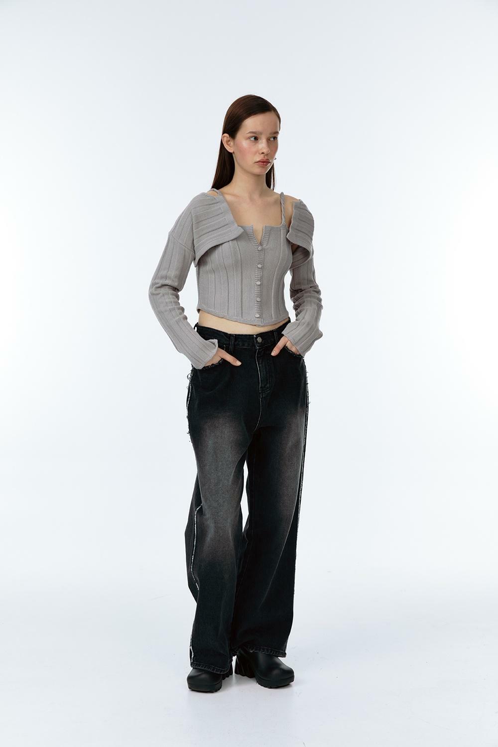 RIBBED MINI BOLERO CARDIGAN [GREY] - HAGO(하고)