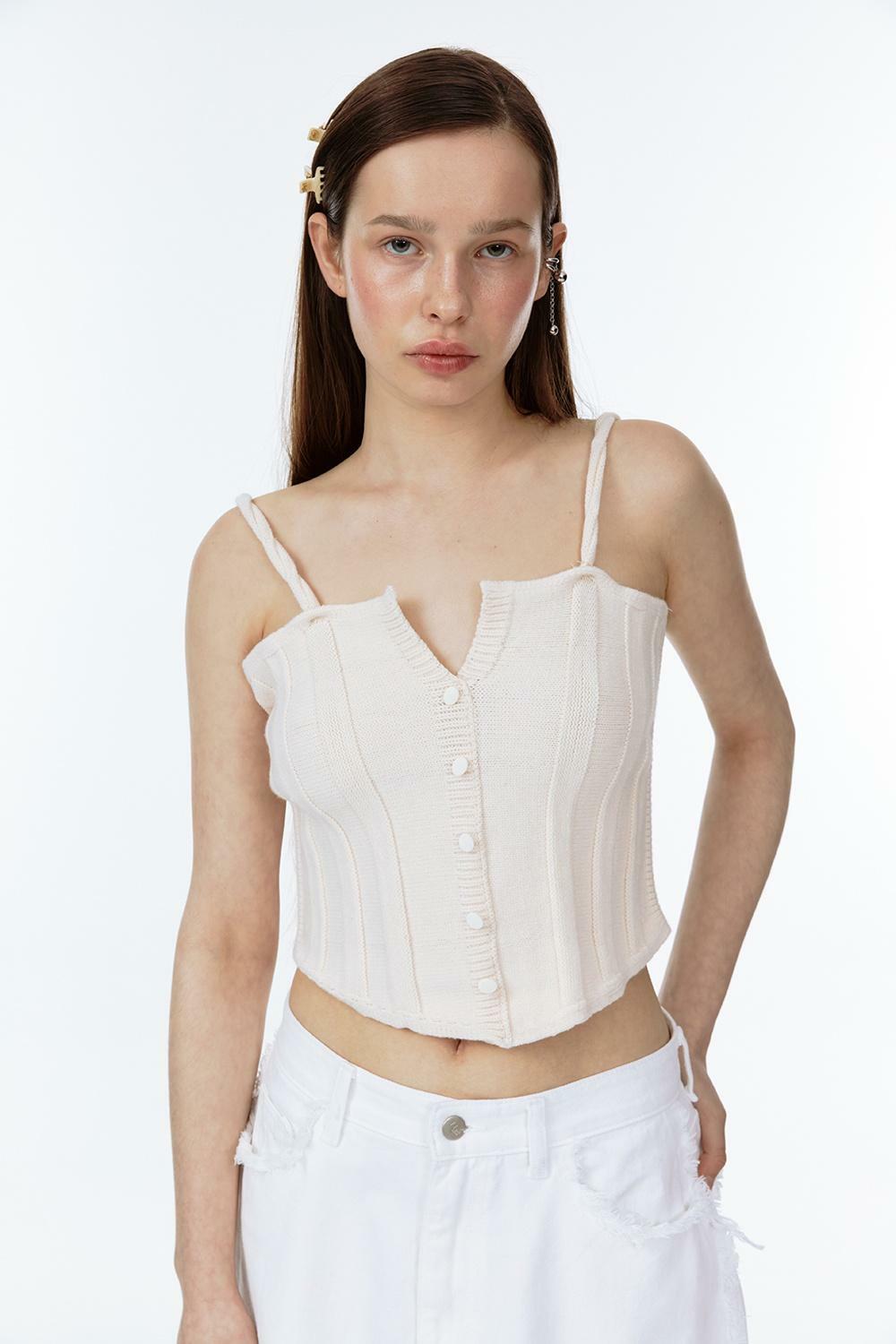 RIBBED BUTTON TANK TOP [CREAM] - 하고(HAGO)