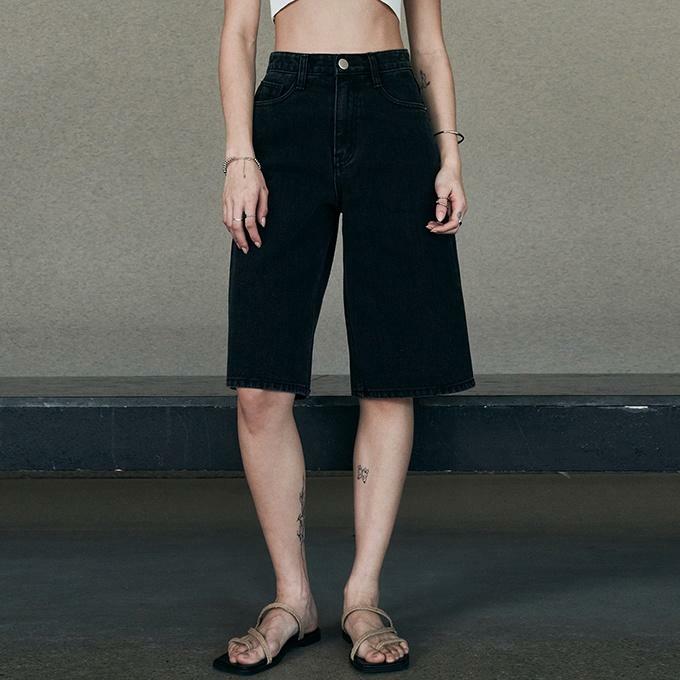 Black Washing Bermuda Denim Pants - HAGO(하고)