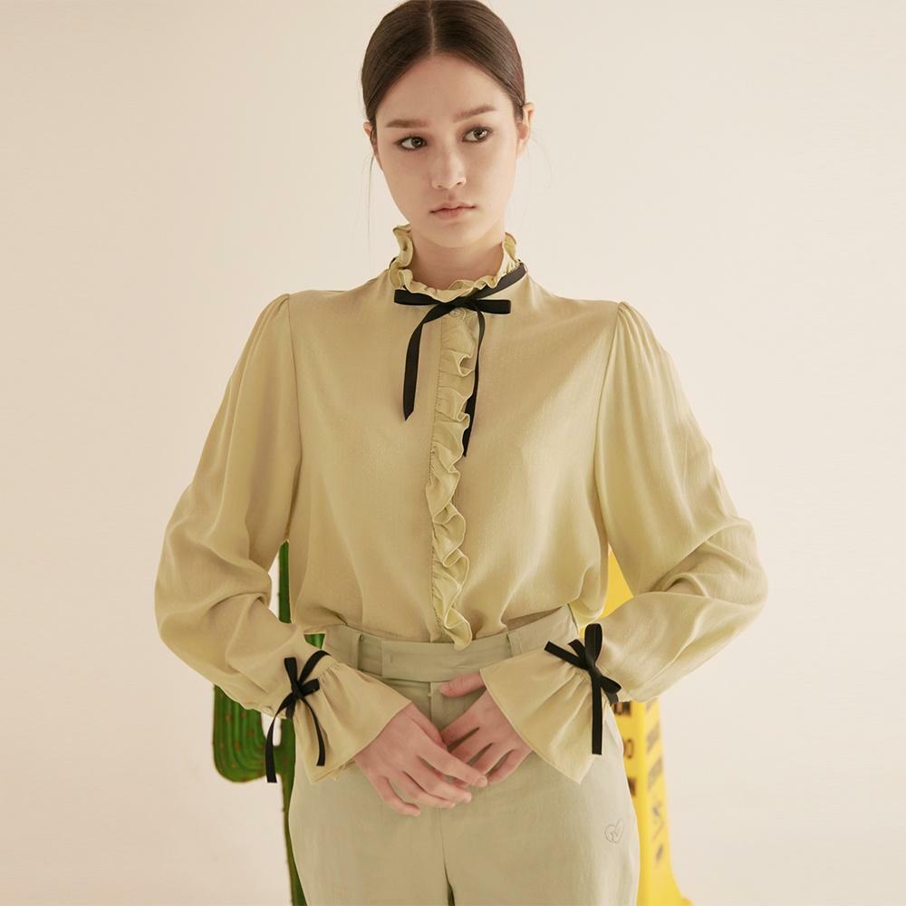 FRILL RIBBON LONG BLOUSE - MINT - HAGO(하고)