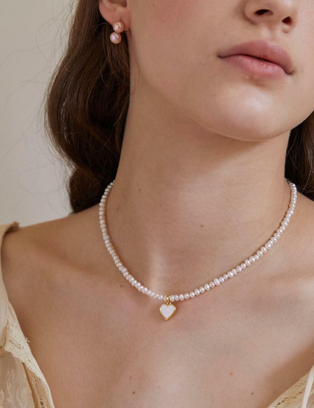 Shell Heart Nature Pearl Necklace - HAGO(하고)