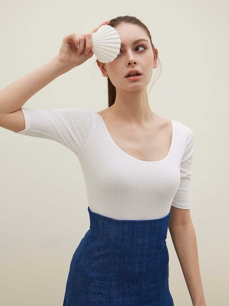 PURE BY FAYRI Ballet Round Neck Rib Tee (Black, White) - HAGO(하고)