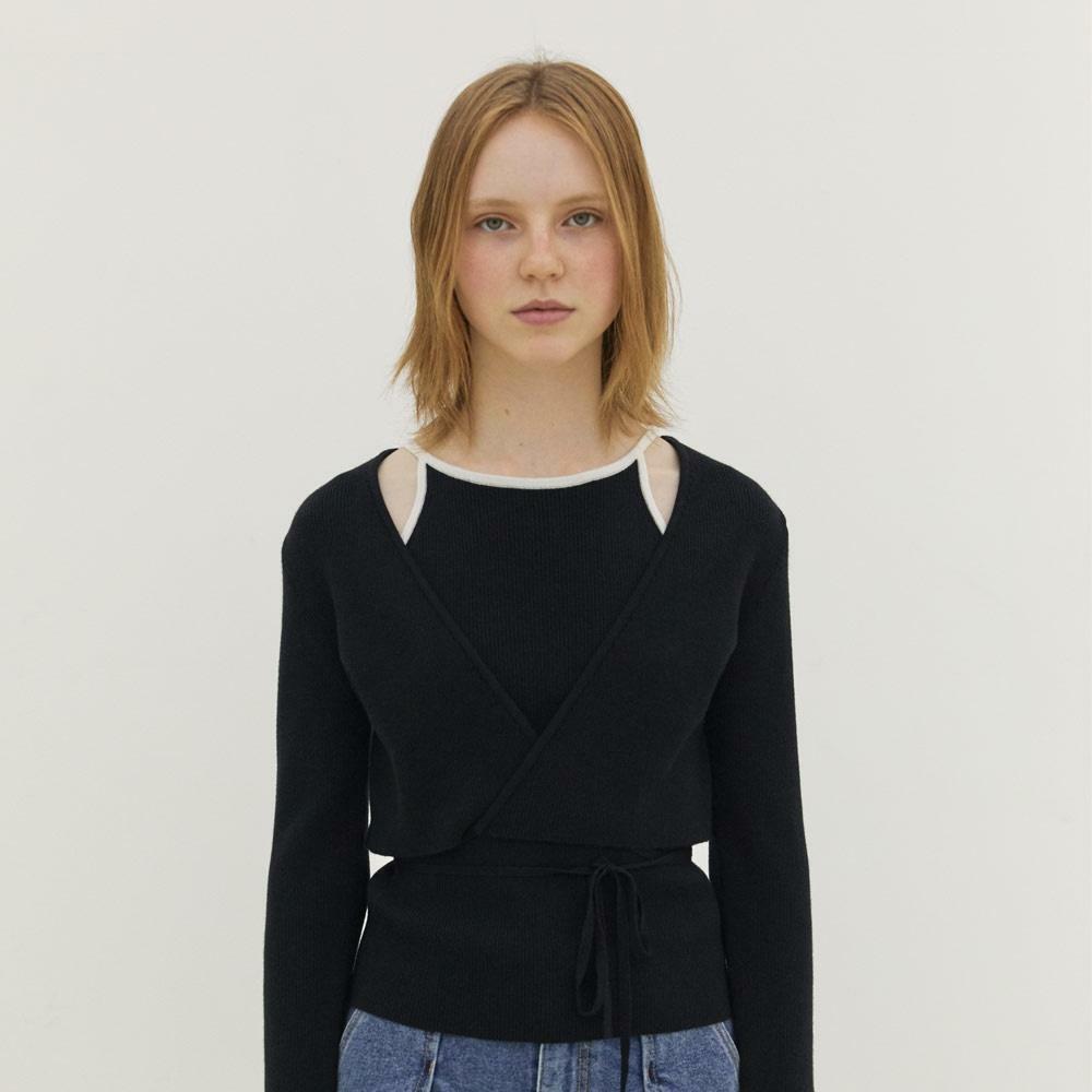Layered Wrap Ribbed Knit_BLACK - HAGO(하고)