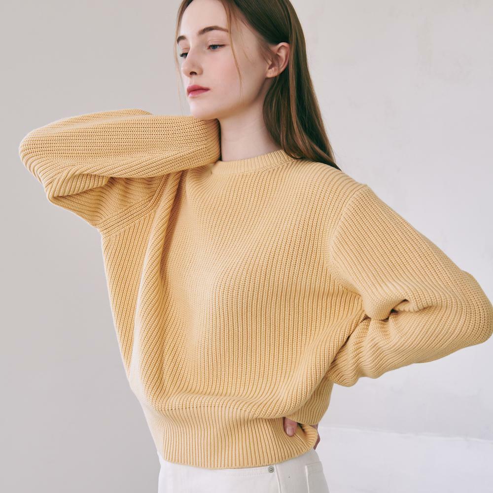ROUND BASIC HAZZI COTTON KNIT CREAM YELLOW - HAGO(하고)