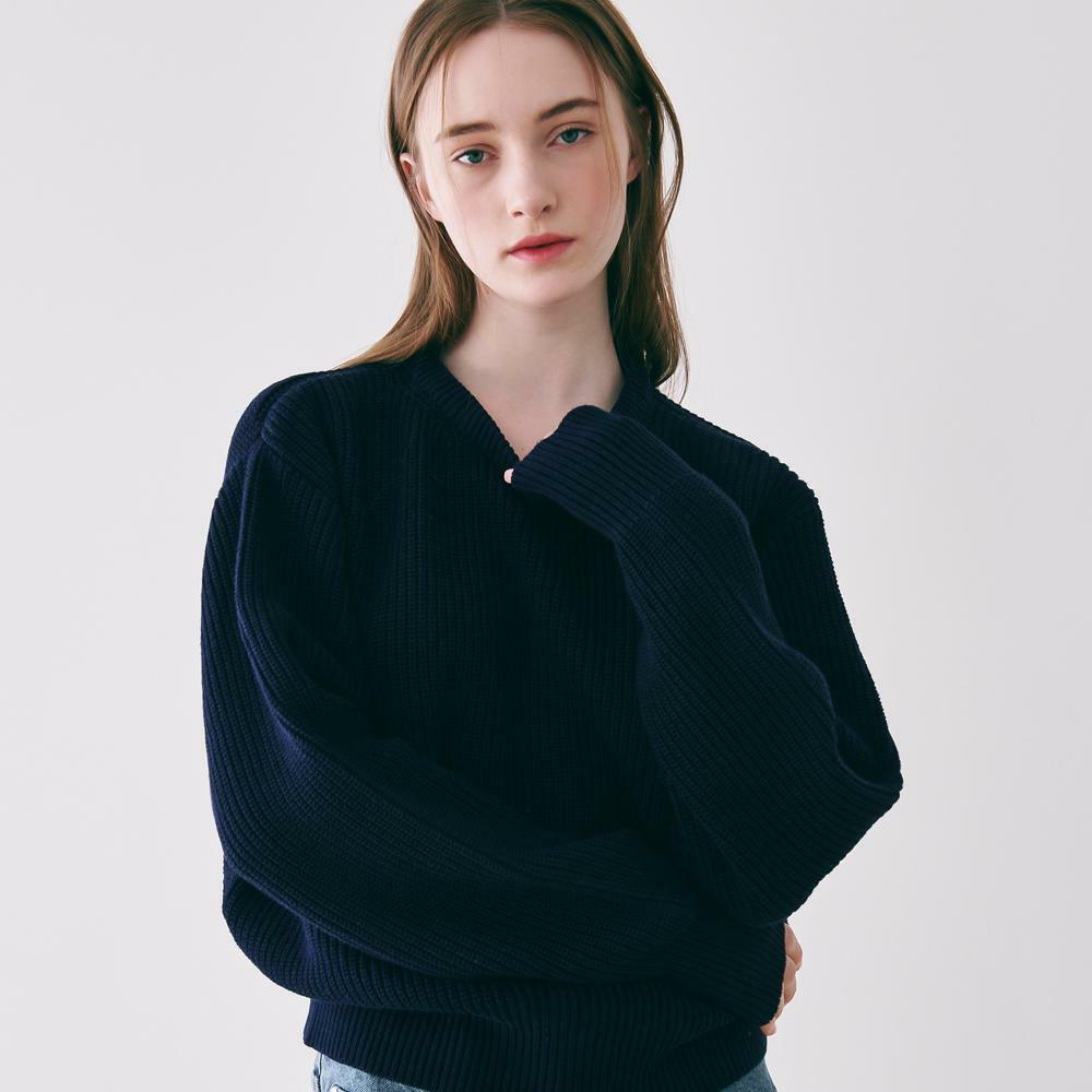 ROUND BASIC HAZZI COTTON KNIT NAVY - HAGO(하고)