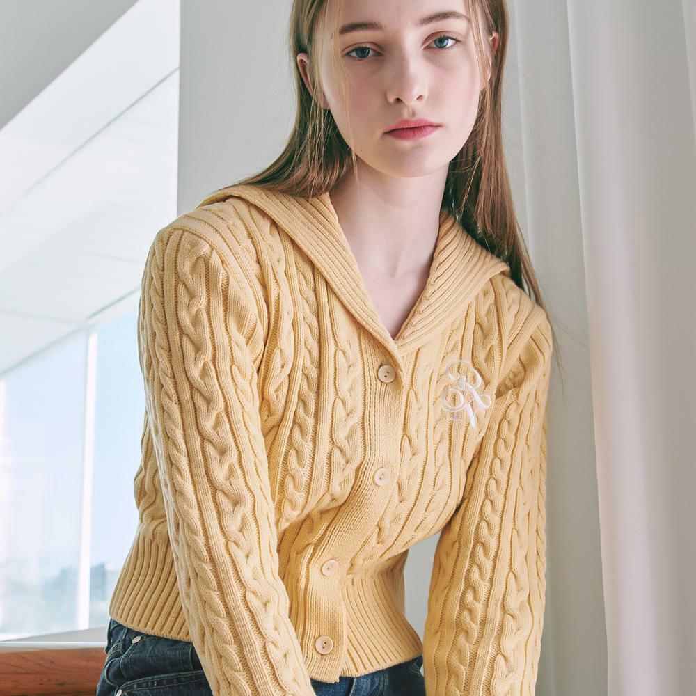 SAILOR CABLE KNIT CARDIGAN CREAM YELLOW - HAGO(하고)