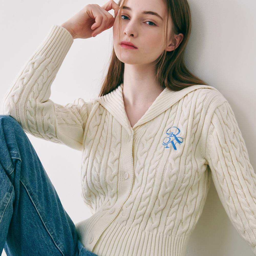 SAILOR CABLE KNIT CARDIGAN IVORY - HAGO(하고)