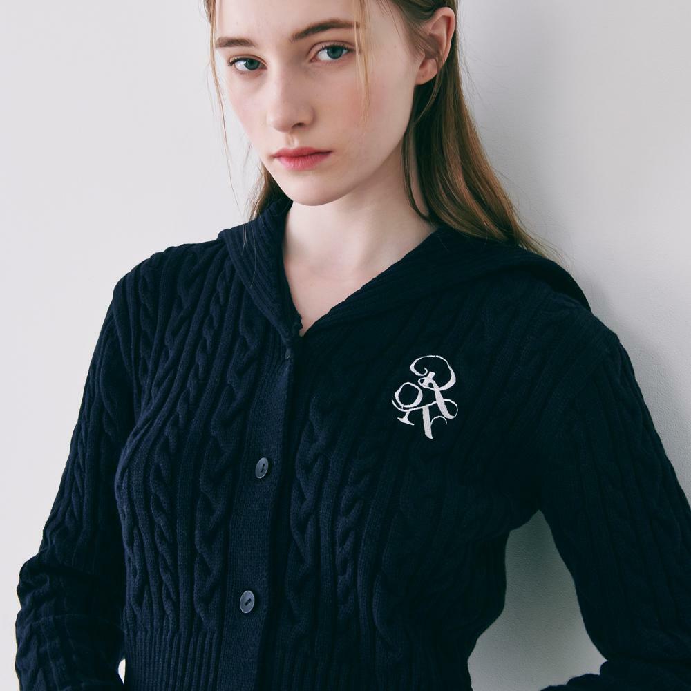SAILOR CABLE KNIT CARDIGAN NAVY - HAGO(하고)