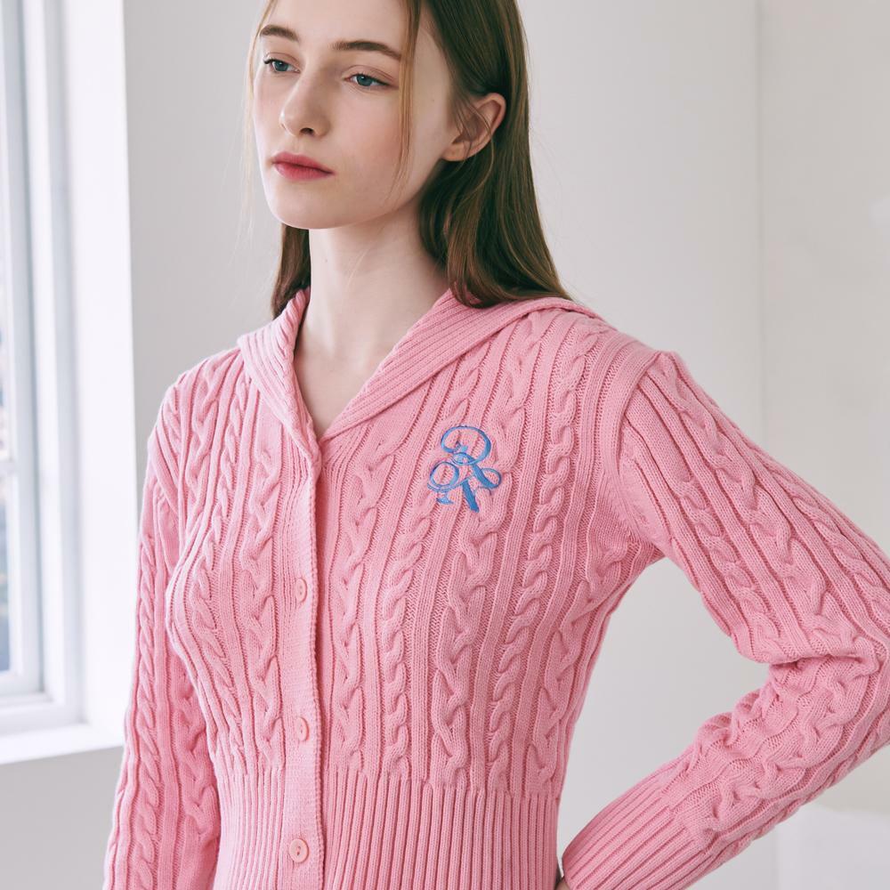 SAILOR CABLE KNIT CARDIGAN PINK - HAGO(하고)