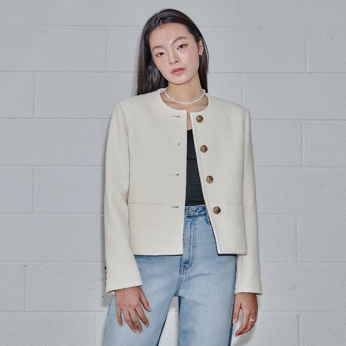 Vintage Button Wool Tweed Jacket_Ivory - HAGO(하고)