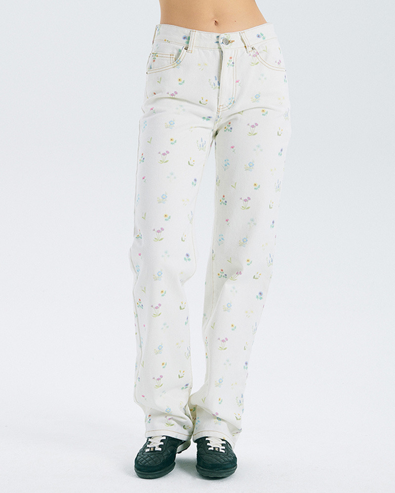 FLOWER PRINT DENIM PANTS_WHITE - 하고