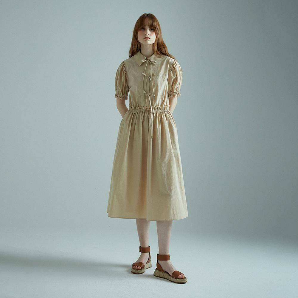 Seashell Shirring Dress_Beige - HAGO(하고)