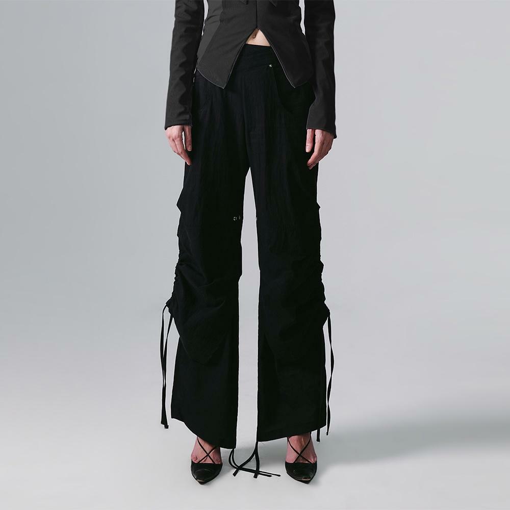 LAYERED WAIST BONDED PANTS (UNISEX) BLACK - HAGO(하고)