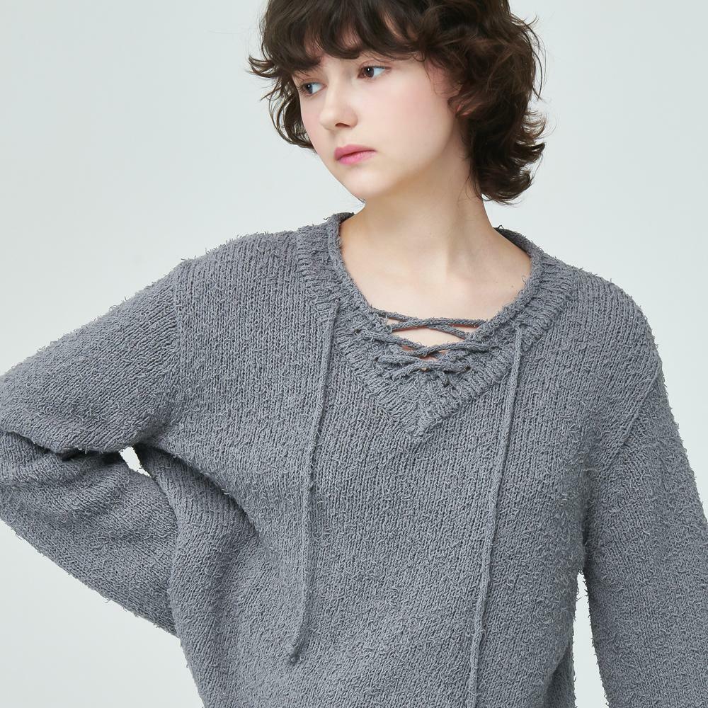 EYELET STRING LOOSE FIT KNIT GREY - HAGO(하고)