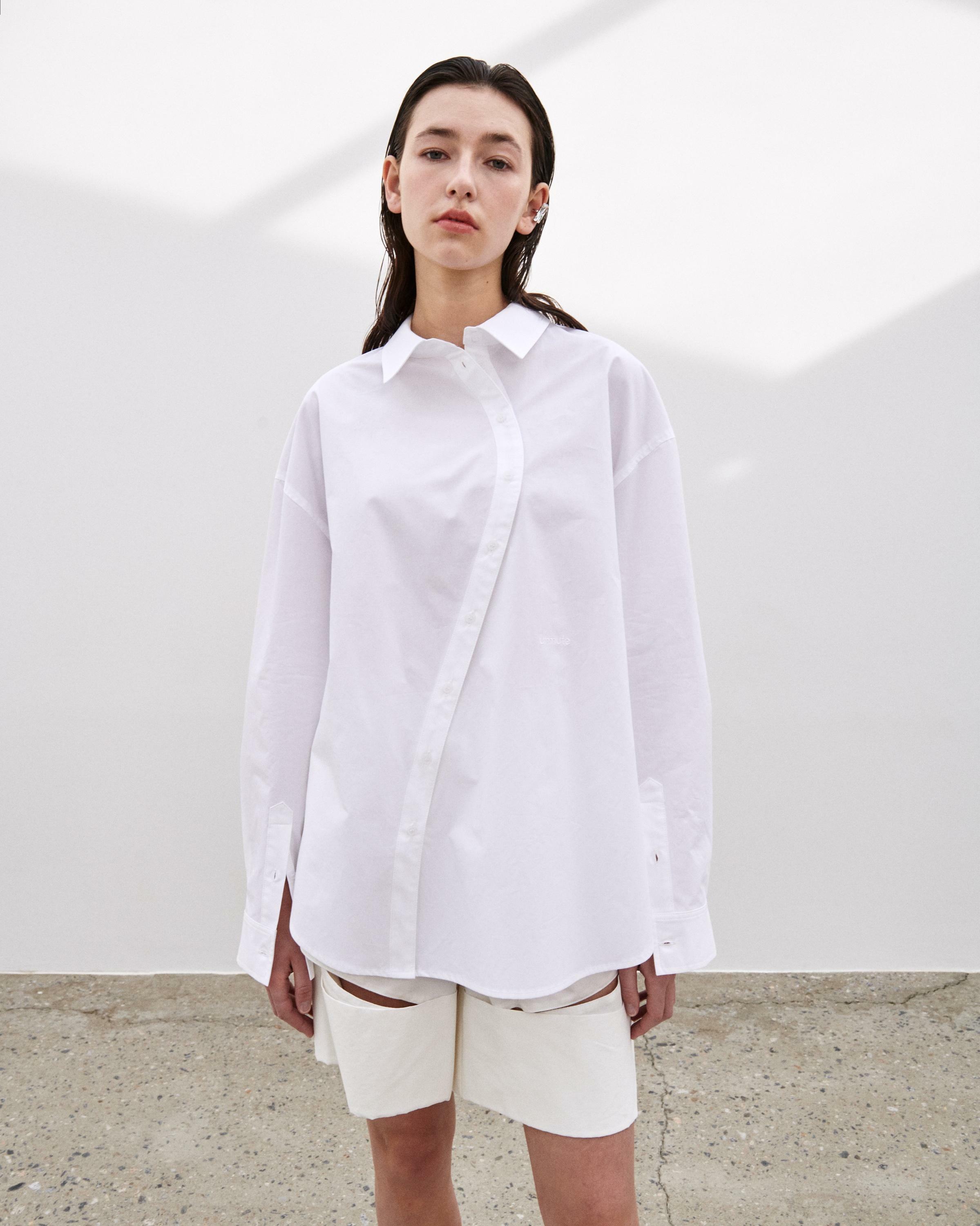 CURVED PLACKET OVER FIT SHIRT (WHITE) - HAGO(하고)