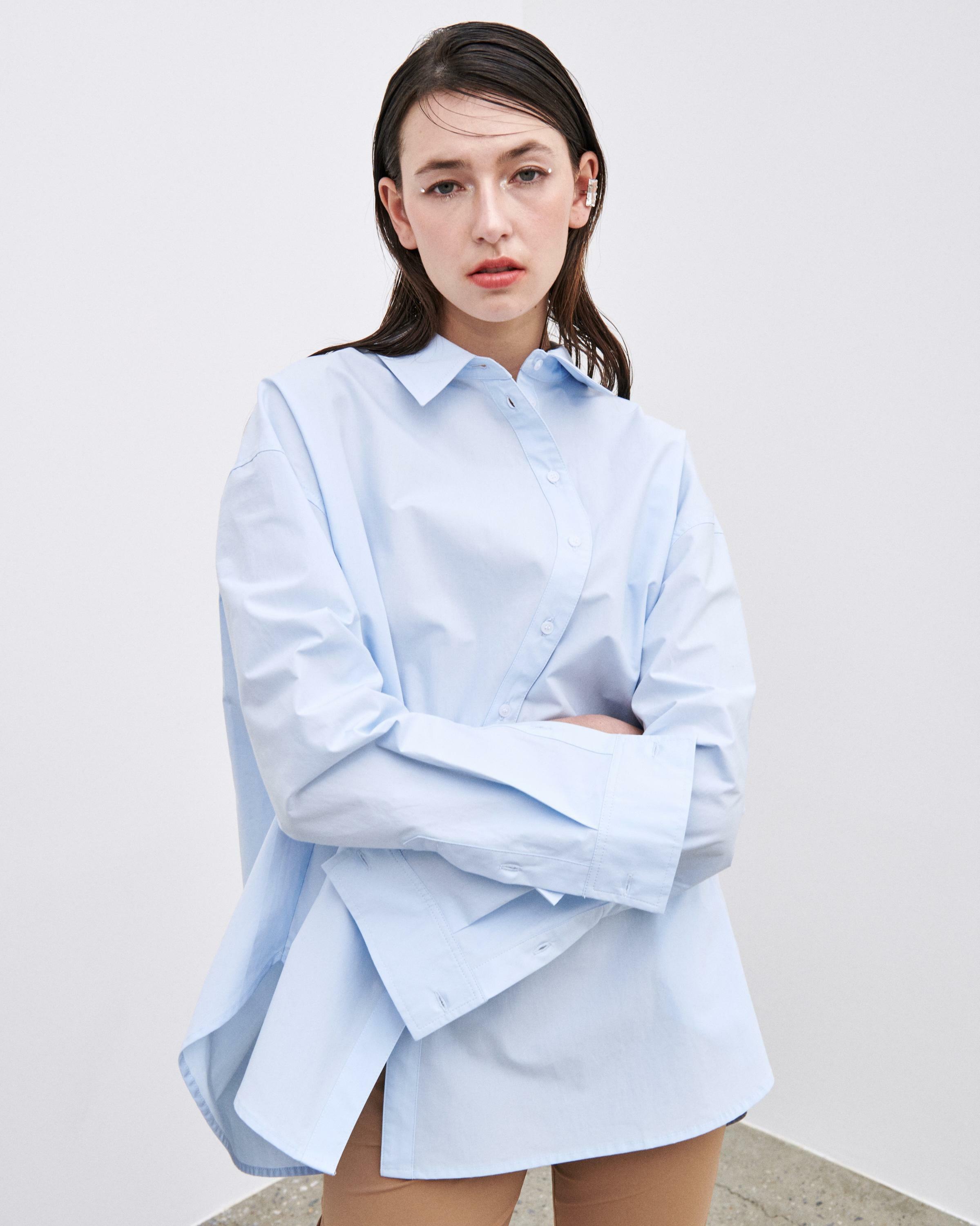 CURVED PLACKET OVER FIT SHIRT (SKY BLUE) - HAGO(하고)