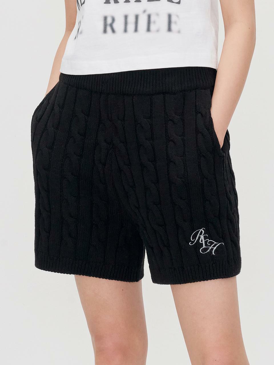 CABLE KNIT SHORTS BLACK - 하고