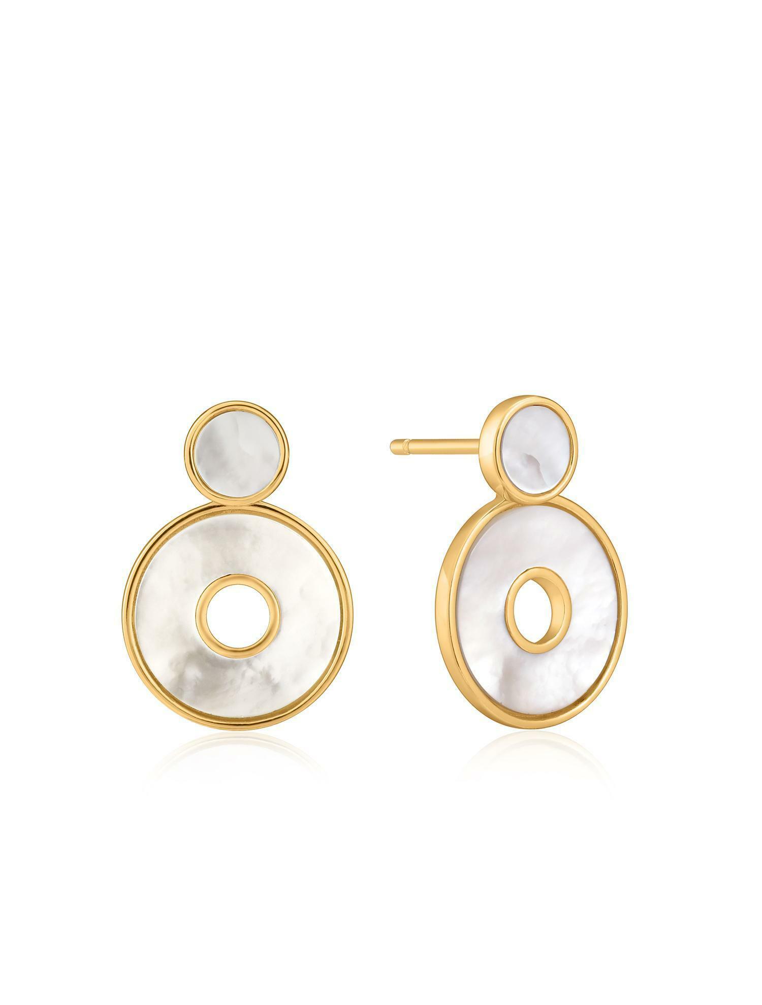 천연자개 더블 디스크925 실버 귀걸이 E022-03G - HAGO(하고)