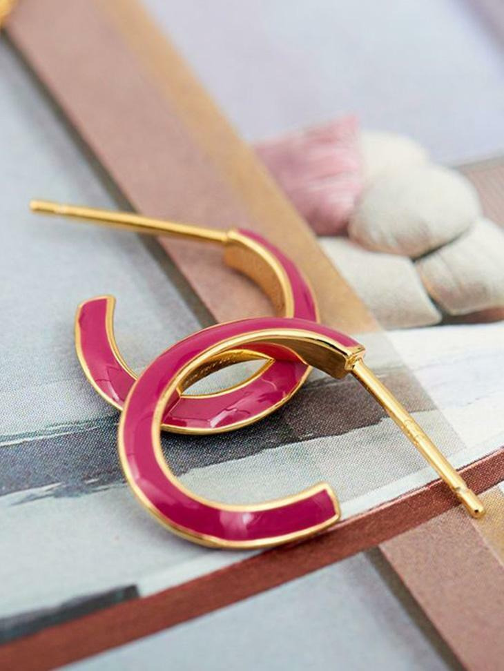 [이주빈 착용]베리 바이올렛 에나멜 볼드 후프 링 925 실버 귀걸이 E028-04G-R - HAGO(하고)