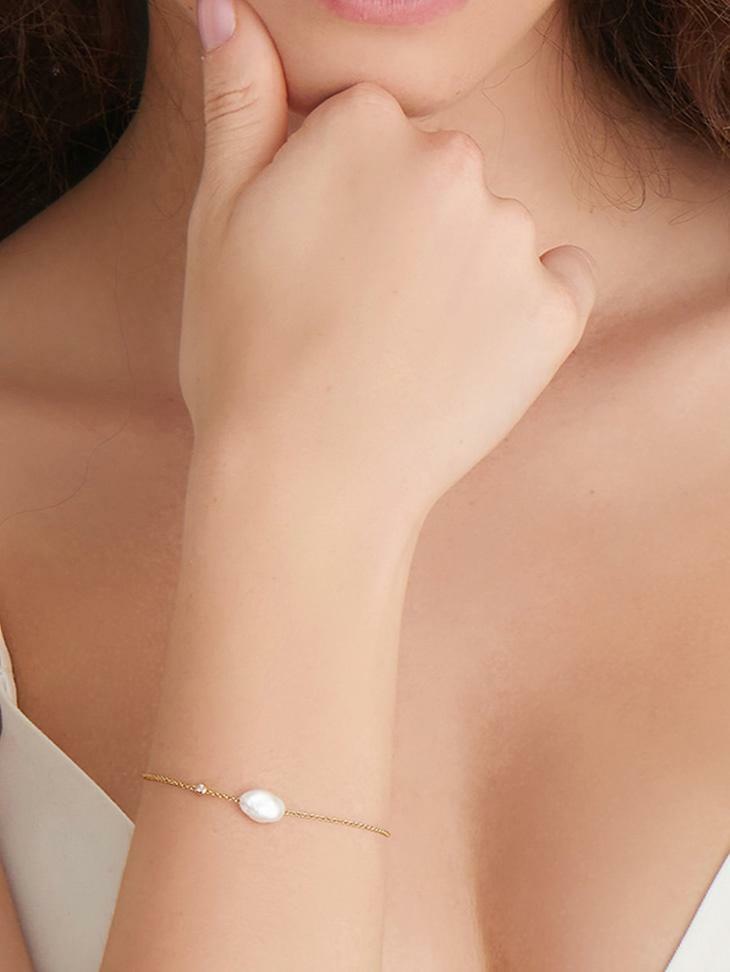 [아니아 하이에]천연원석 담수진주팔찌 펜던트 925 실버 팔찌 B019-01G - HAGO(하고)