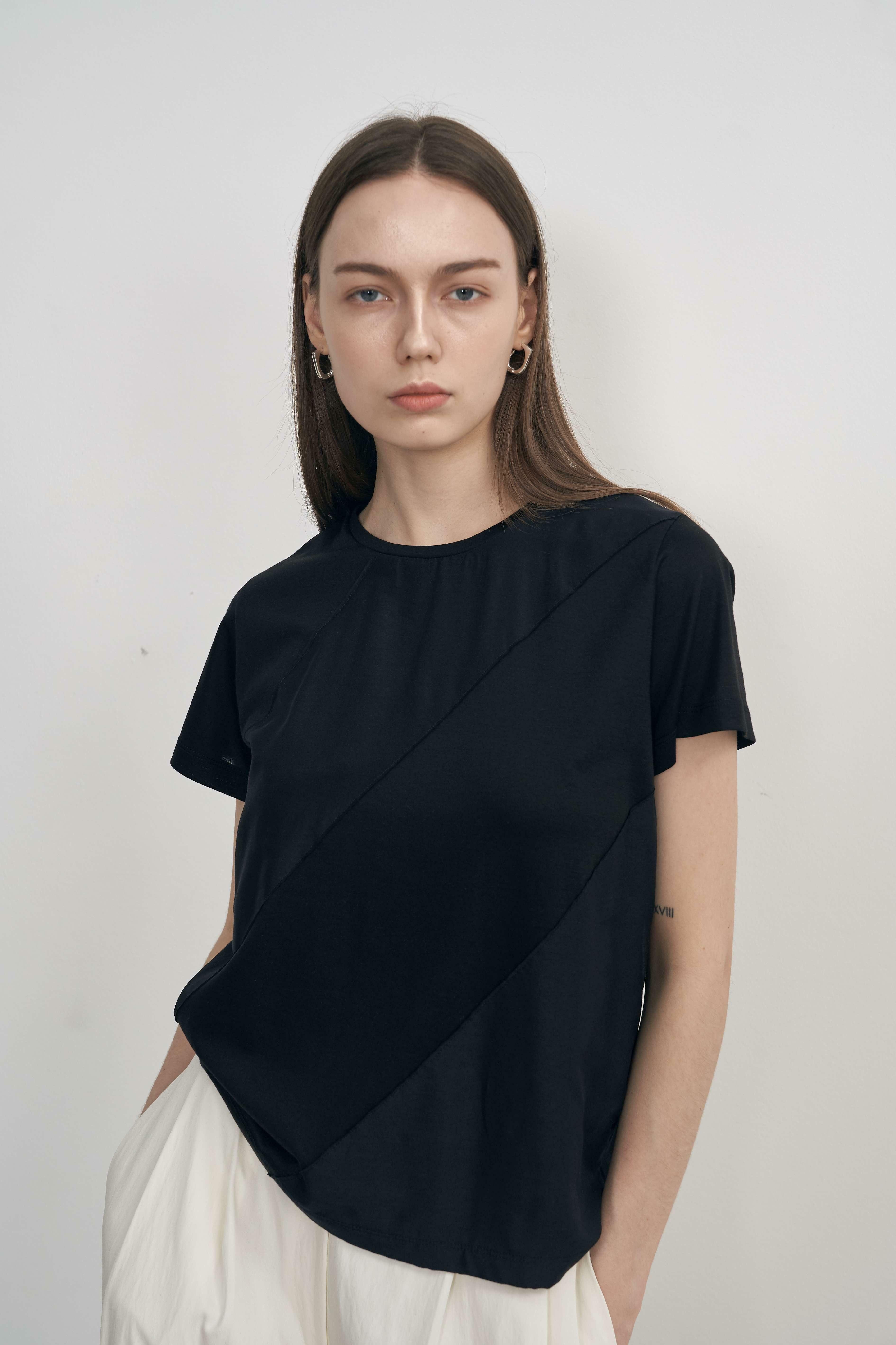 SILK COMBI TEE_BLACK - 하고(HAGO)