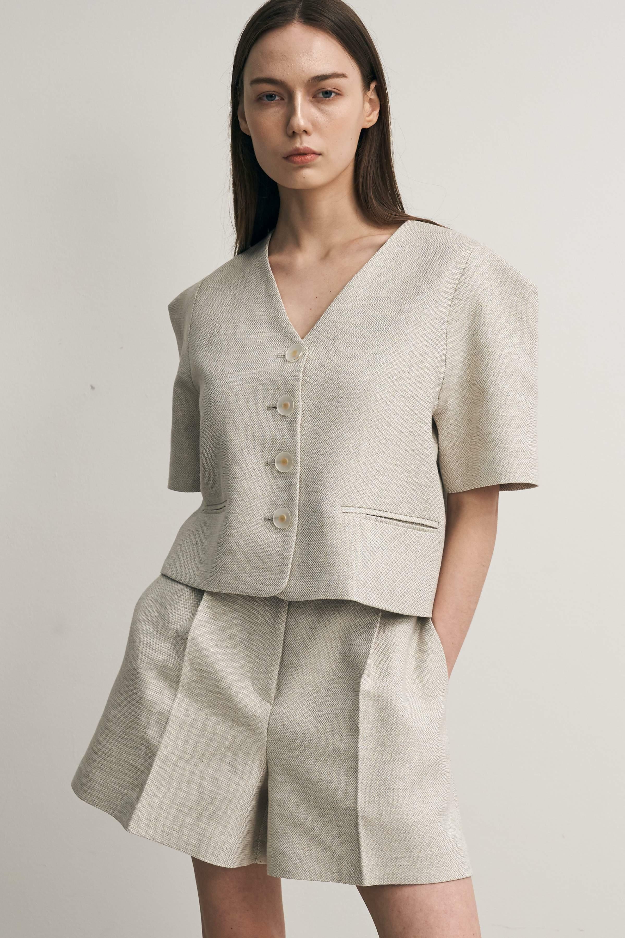 LINEN COLLARLESS JAKET_NATURAL BEIGE - HAGO(하고)