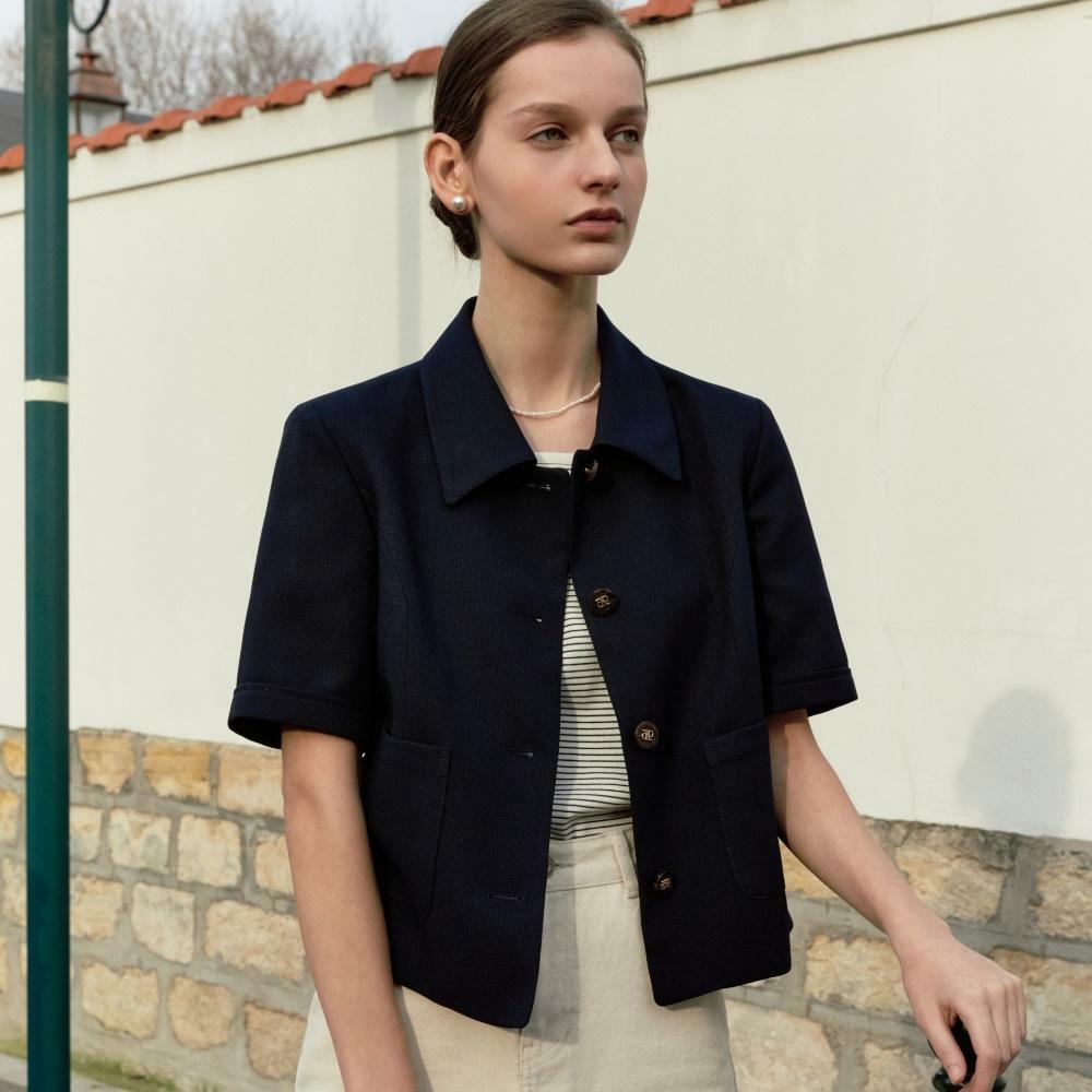 half sleeve tweed jacket - navy - 하고(HAGO)