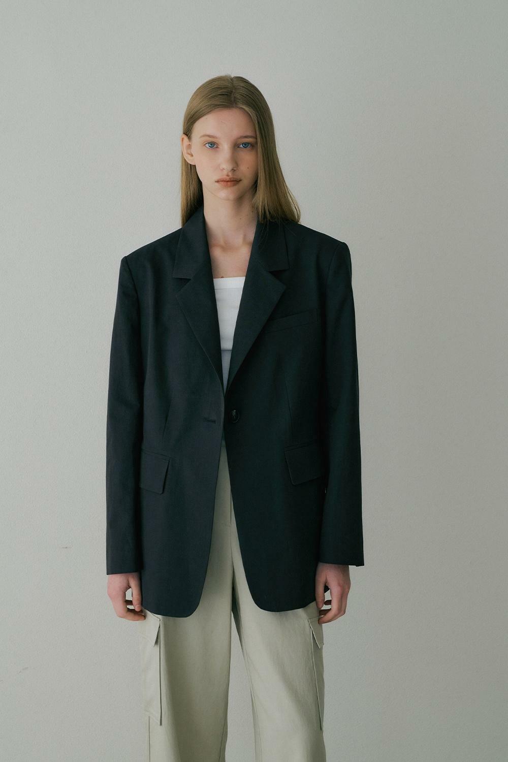 ONE BUTTON LINENE JACKET - Black - HAGO(하고)