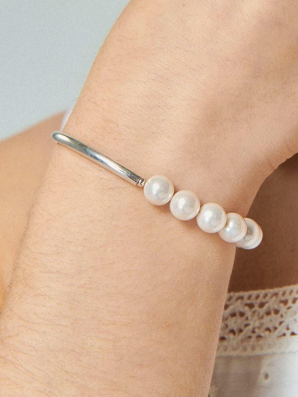 Pearl Heavy Line Silver Bracelet Ib267 [Silver] - HAGO(하고)