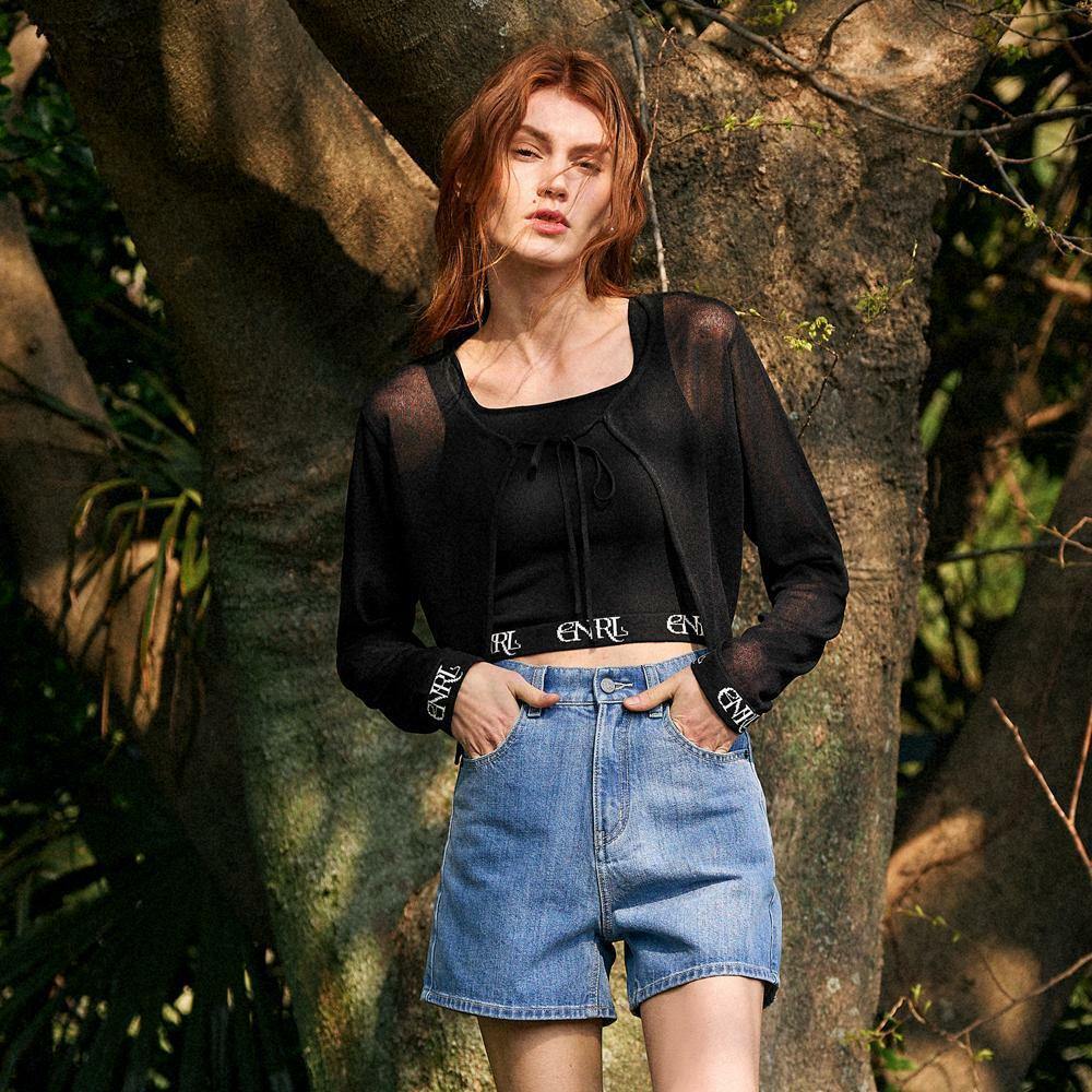 WOMAN GNRL 레터링 스트랩 가디건 [BLACK] / WBC2L04537 - 하고(HAGO)