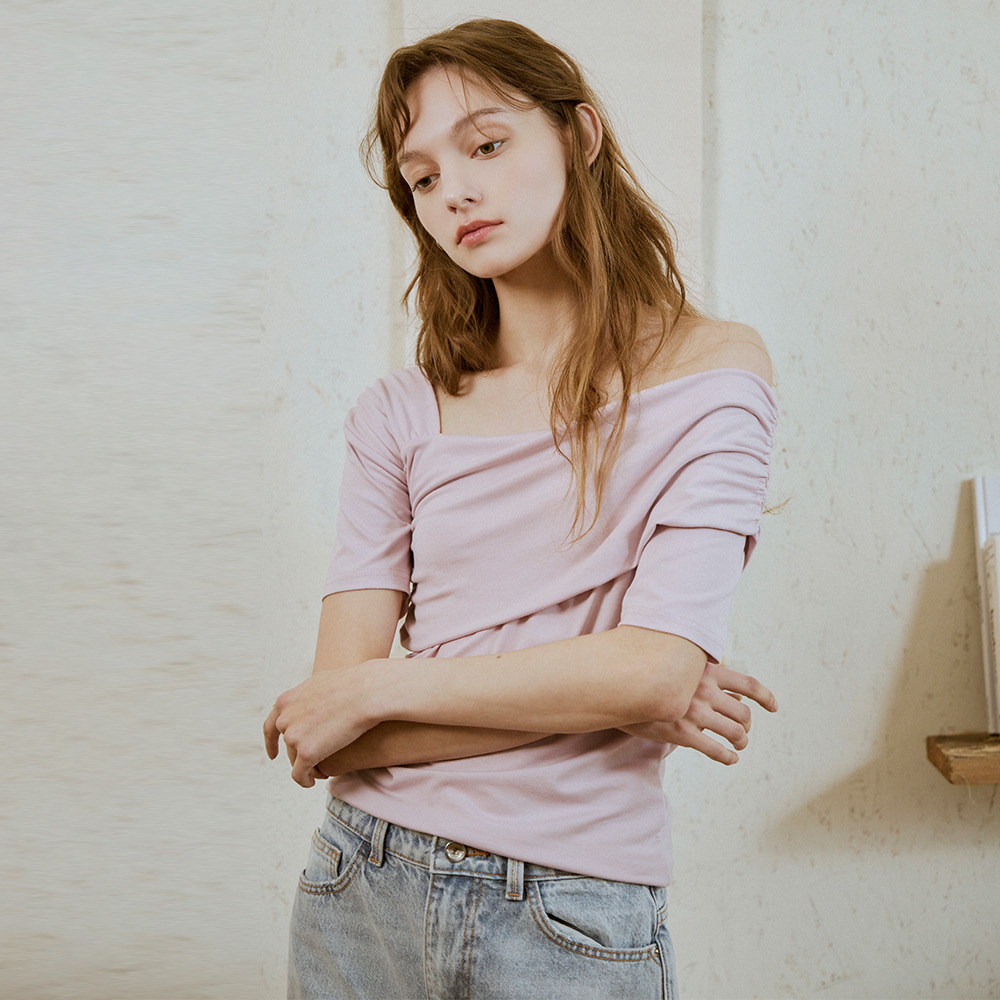 Unbalanced drape shirring top (4color) - 하고(HAGO)