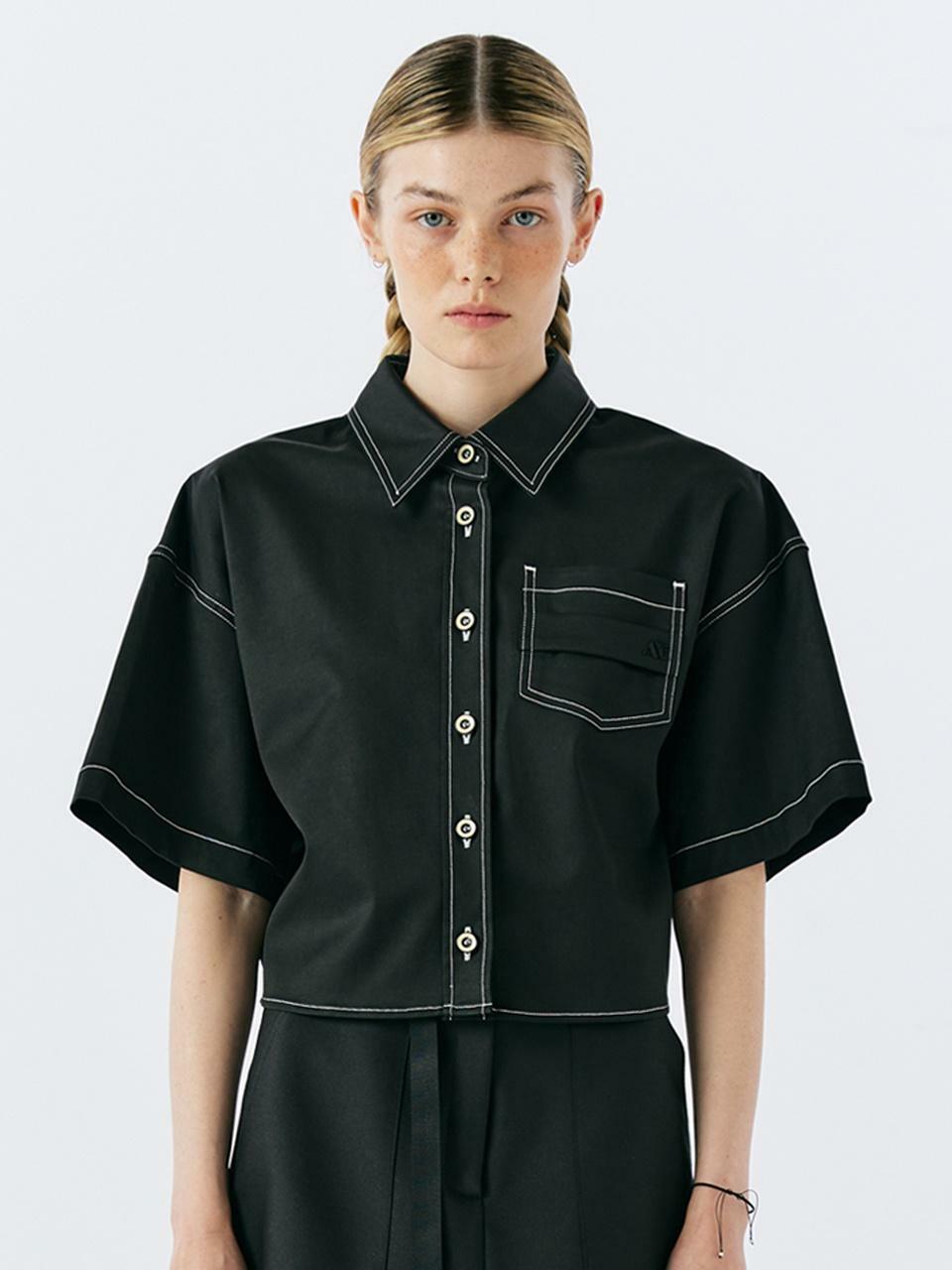 CONTRAST STITCH SHIRT(BLACK) - 하고