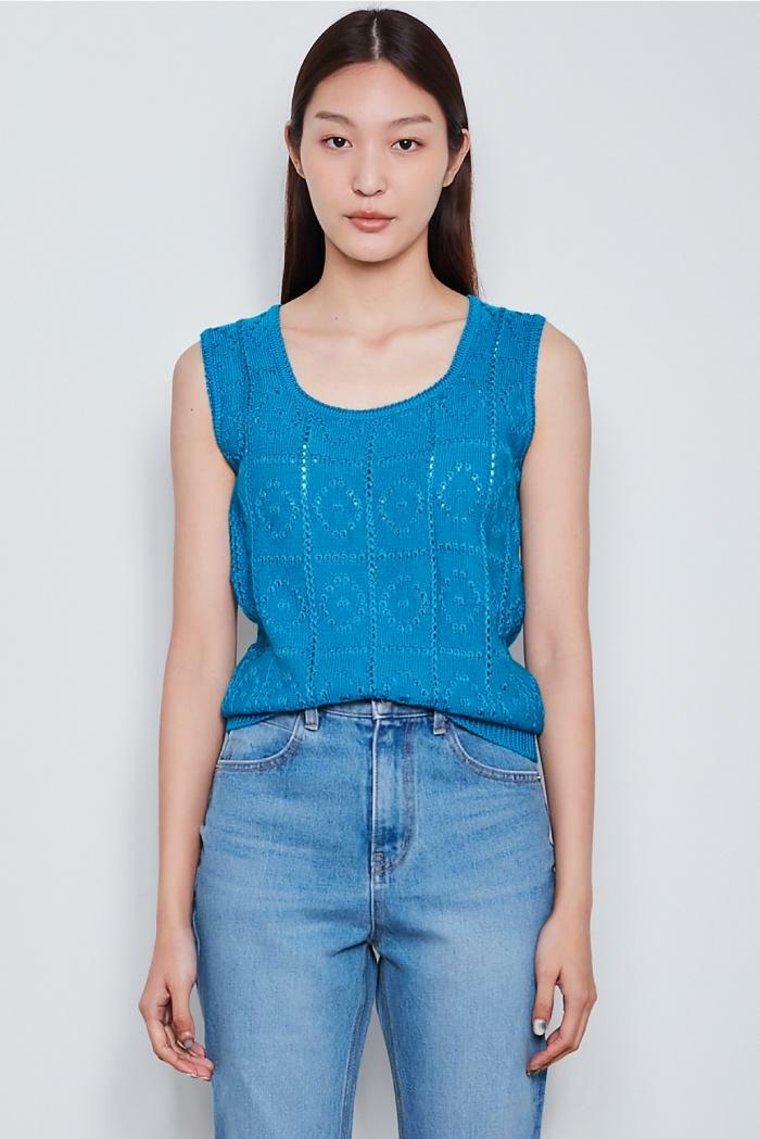 Crochet Knit Vest - Blue - HAGO(하고)