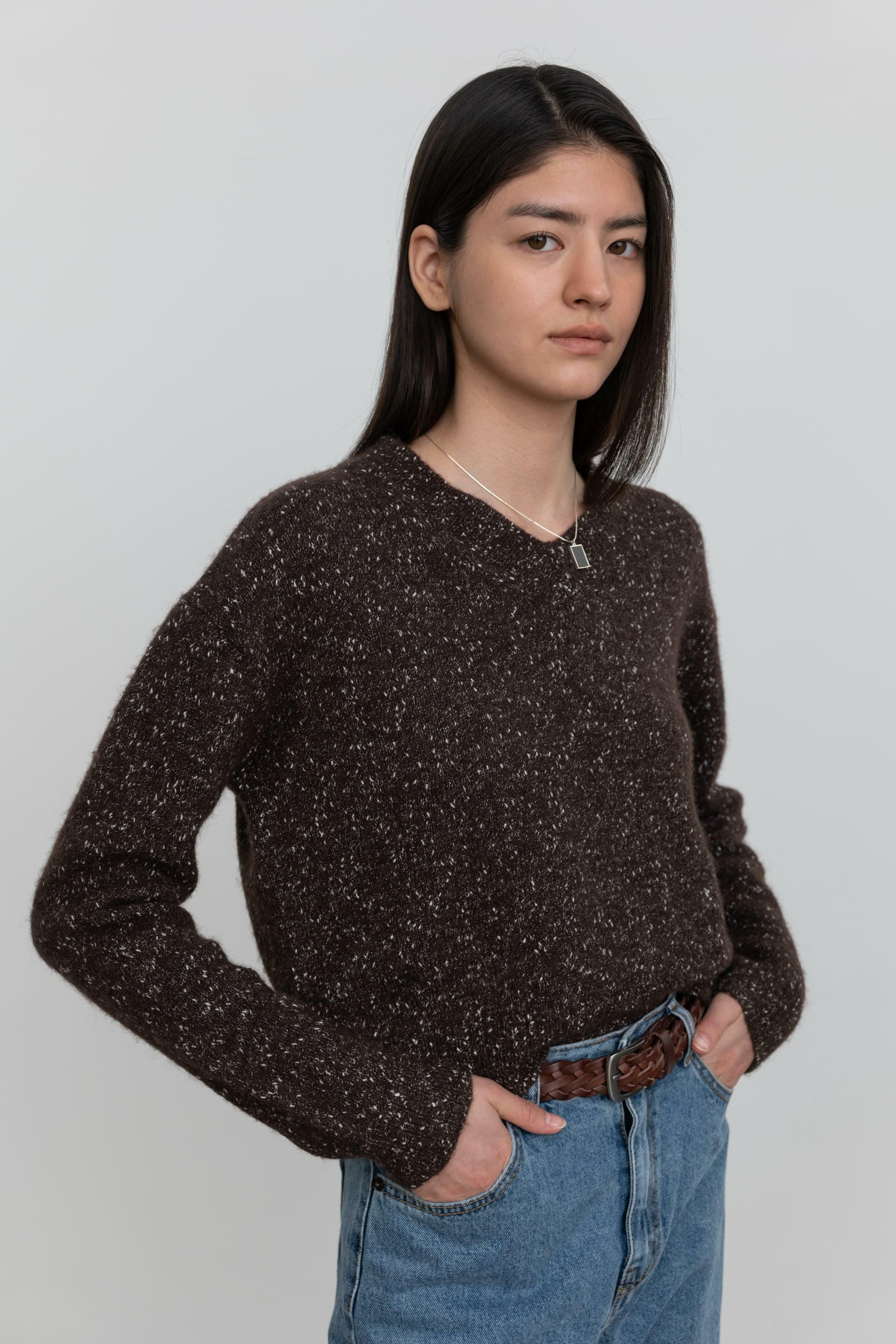 alpaca v-neck knit (brown) - 하고(HAGO)