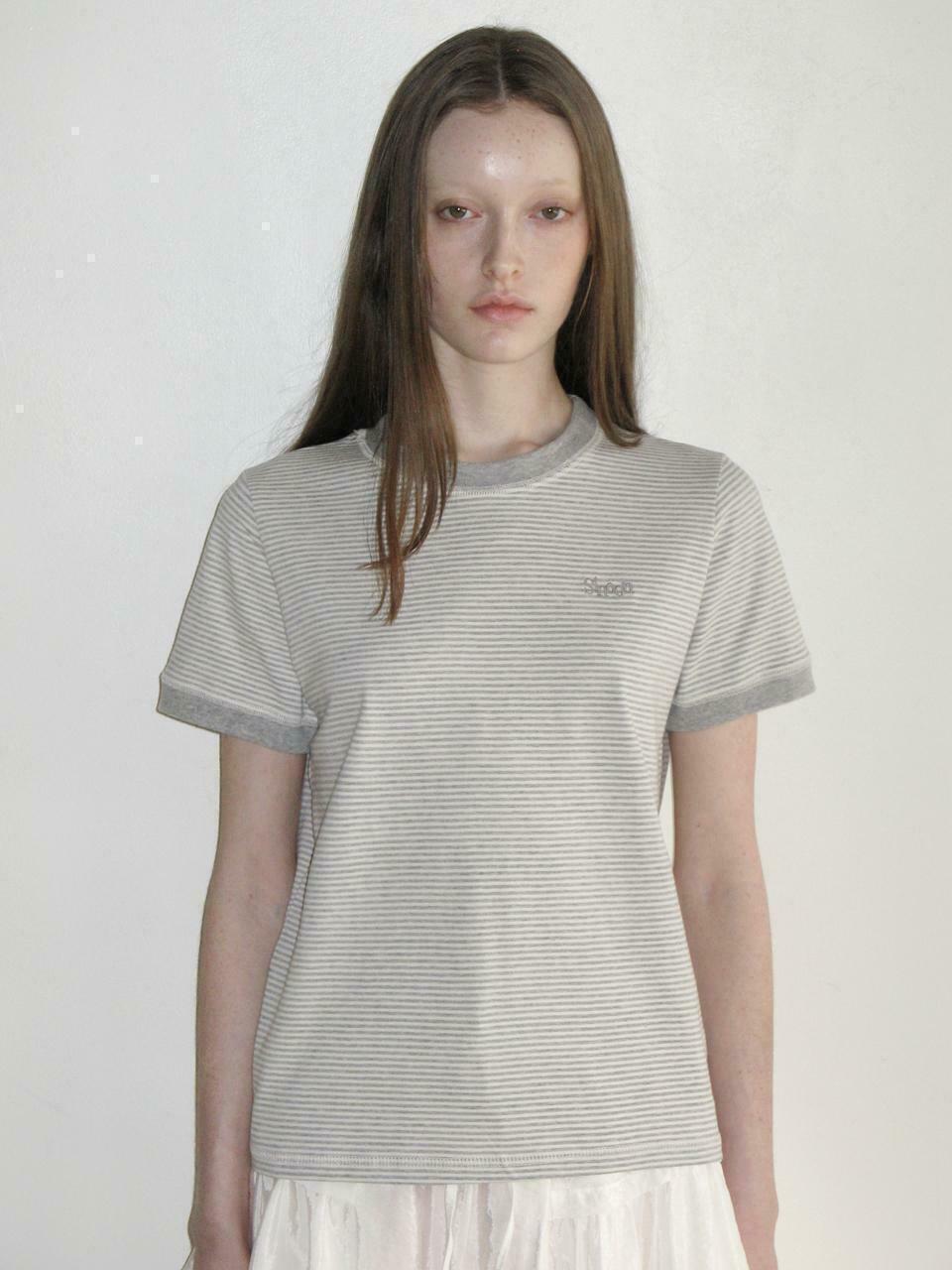 STRIPE LINGER T-SHIRTS (LIGHT GREY) - HAGO(하고)