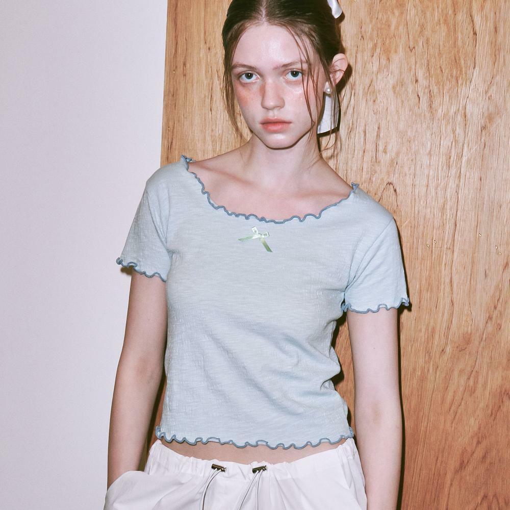 FRILL LINE PETIT RIBBON T SHIRT MINT - HAGO(하고)