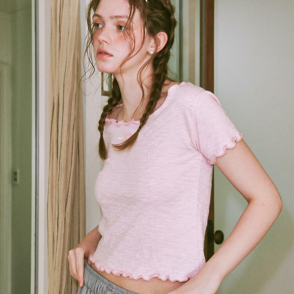 FRILL LINE PETIT RIBBON T SHIRT PINK - HAGO(하고)