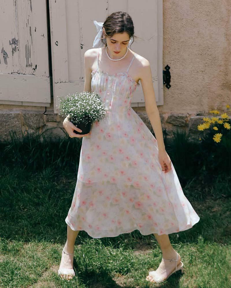 DD_Romantic fairy floral sling dress - HAGO(하고)