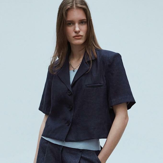 LINEN BASIC HALF JACKET_NAVY - HAGO(하고)