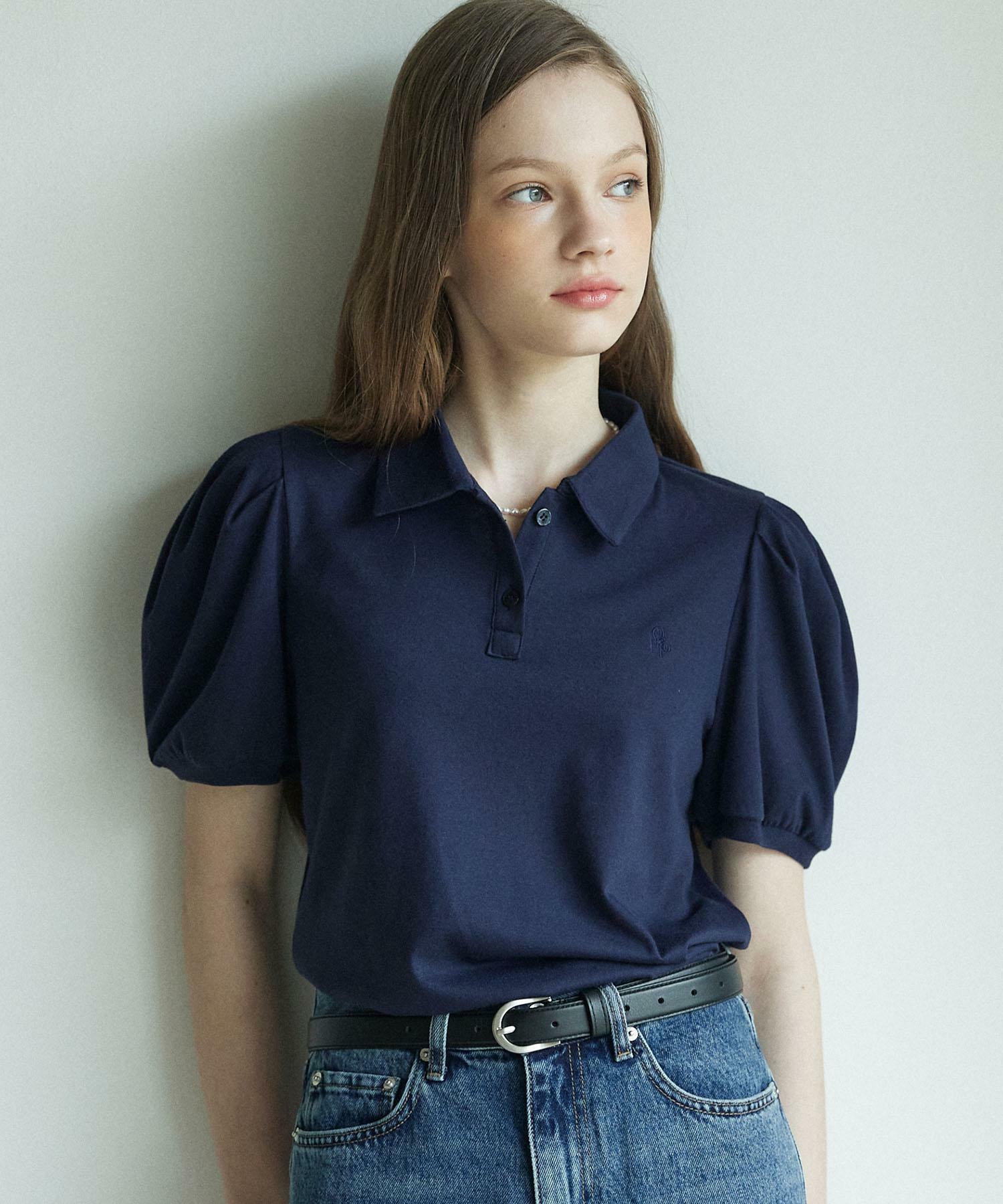[23SM]Julia Puff Collar T-Shirt - Navy - HAGO(하고)