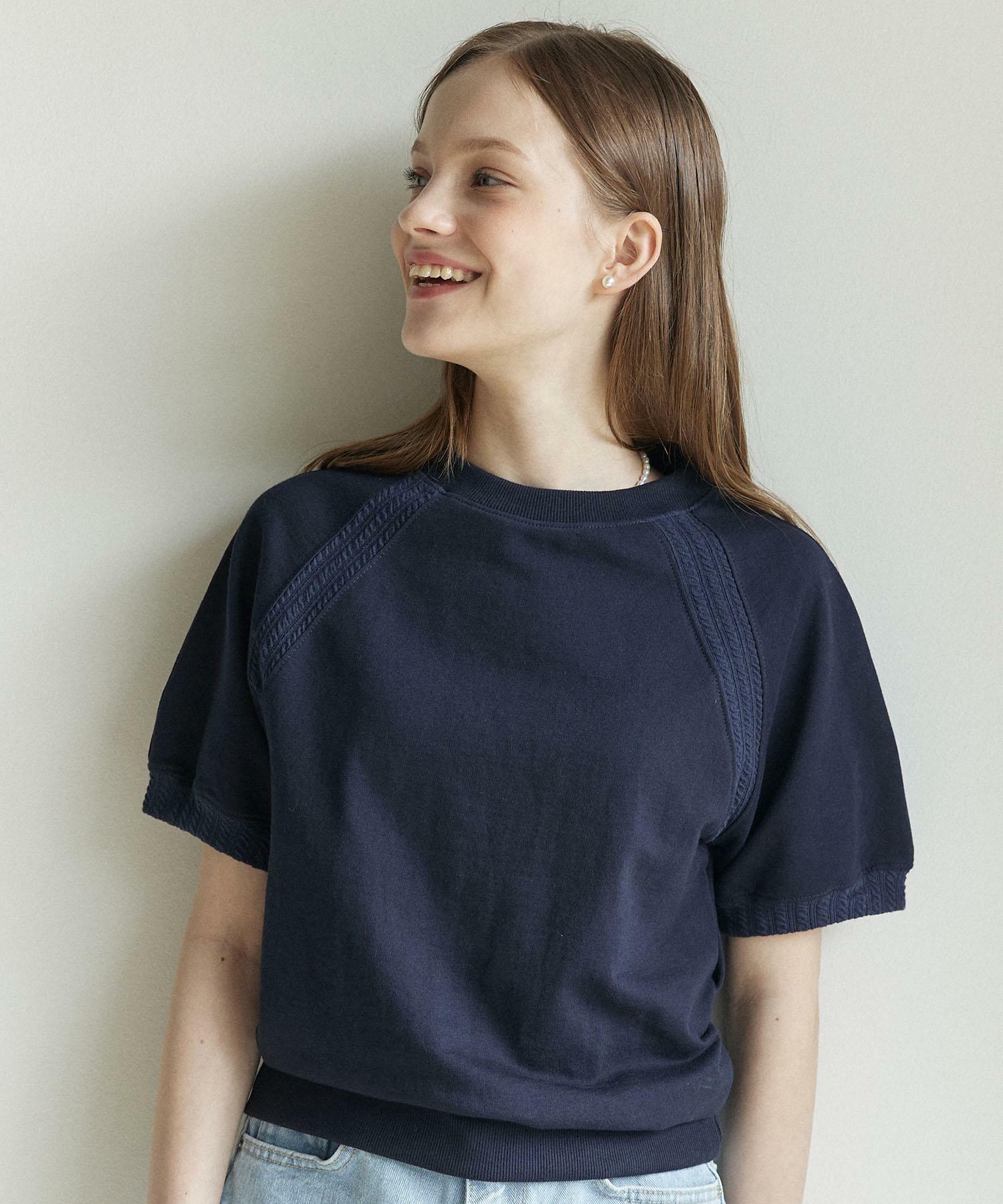 [23SM]Basic Cable Short Sleeve Sweatshirt - Navy - 하고(HAGO)