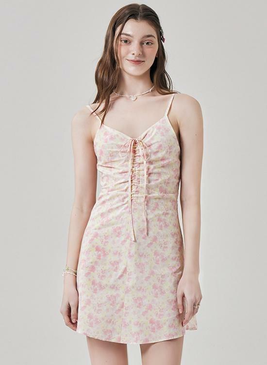 RIBBON STRING MINI DRESS (PINK) - 하고(HAGO)