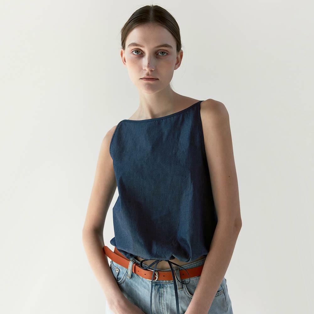 DENIM STRING SLEEVELESS 데님 스트링 슬리브리스 [DEEP BLUE] - HAGO(하고)