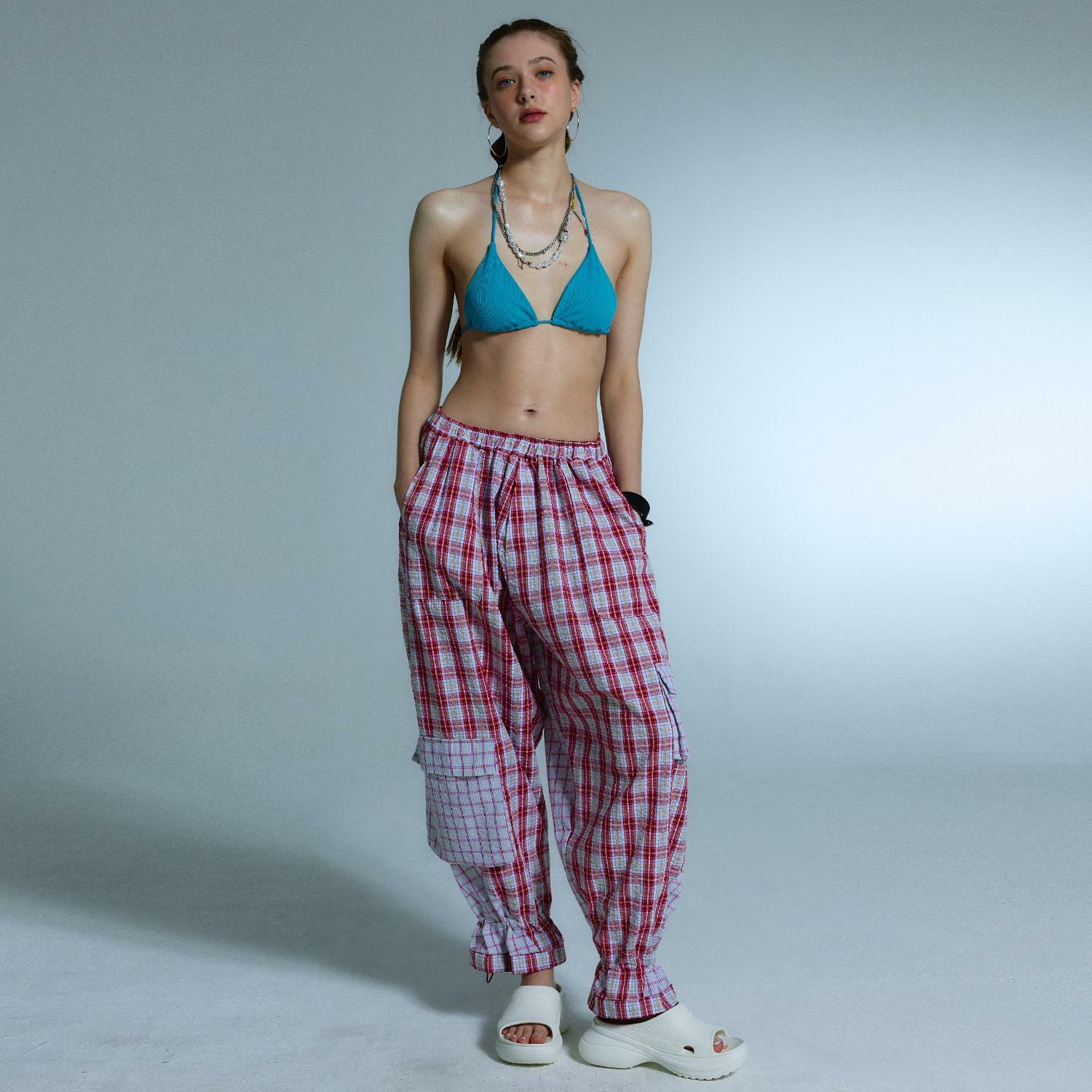 CHECK CARGO STRING PANTS RED - HAGO(하고)