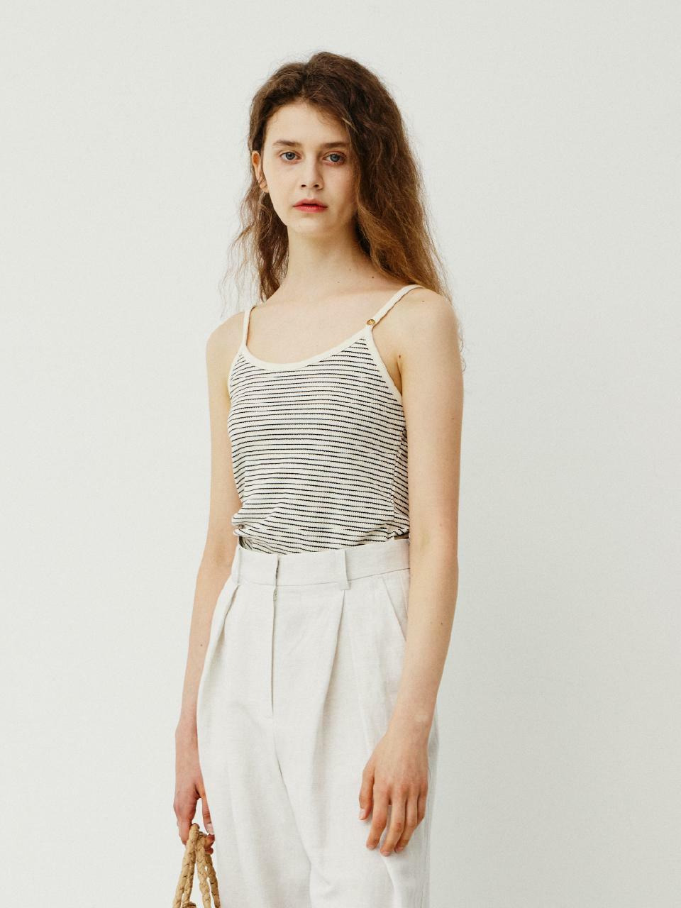 IVORY ANAIS STRING RIBBED SLEEVELESS TOP - HAGO(하고)