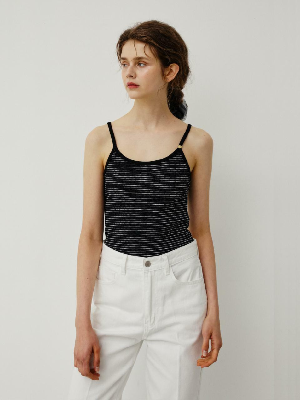 BLACK ANAIS STRING RIBBED SLEEVELESS TOP - HAGO(하고)